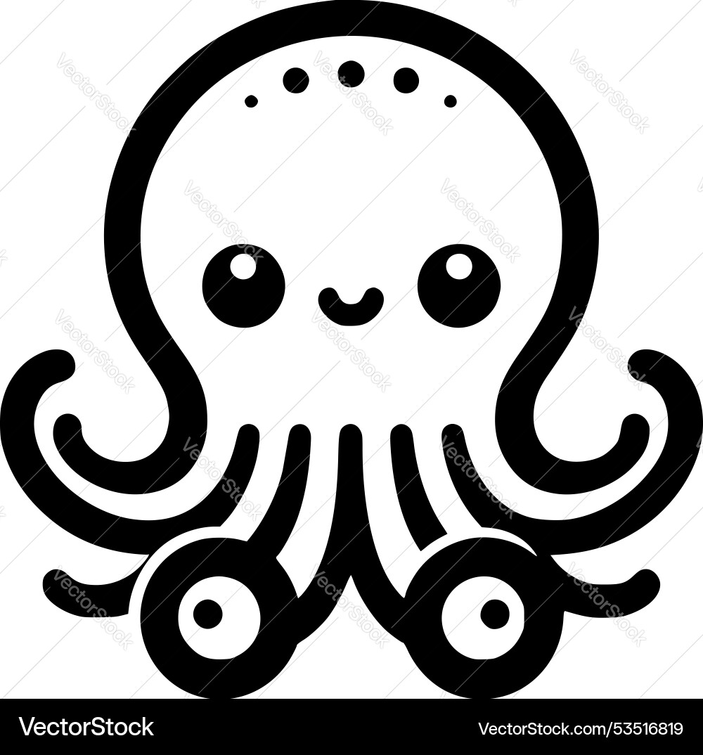 Cute dumbo octopus black and white Royalty Free Vector Image