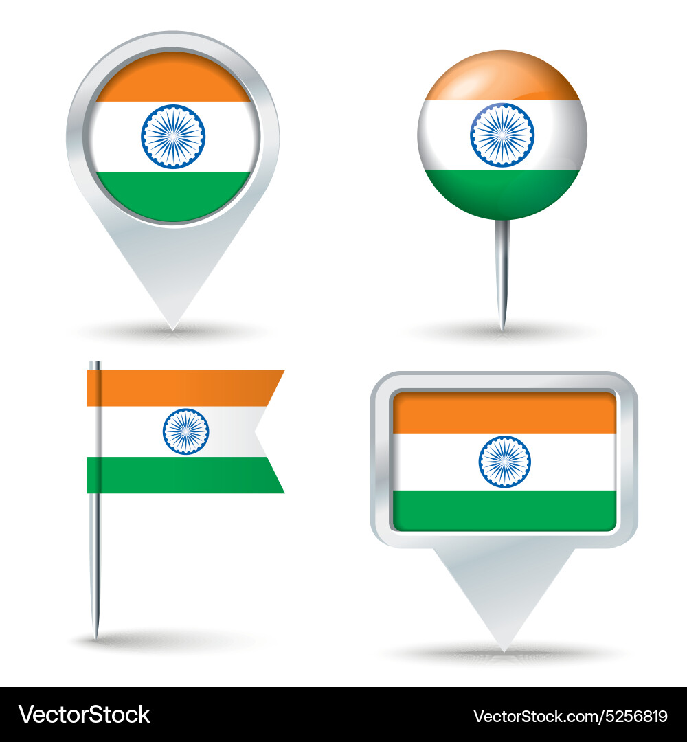 Map pins with flag of india Royalty Free Vector Image