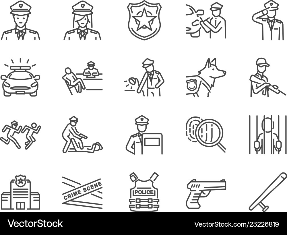 Police line icon set Royalty Free Vector Image