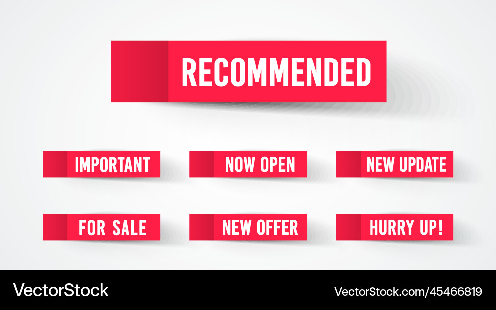 Red sticker set with text recommend and others Vector Image