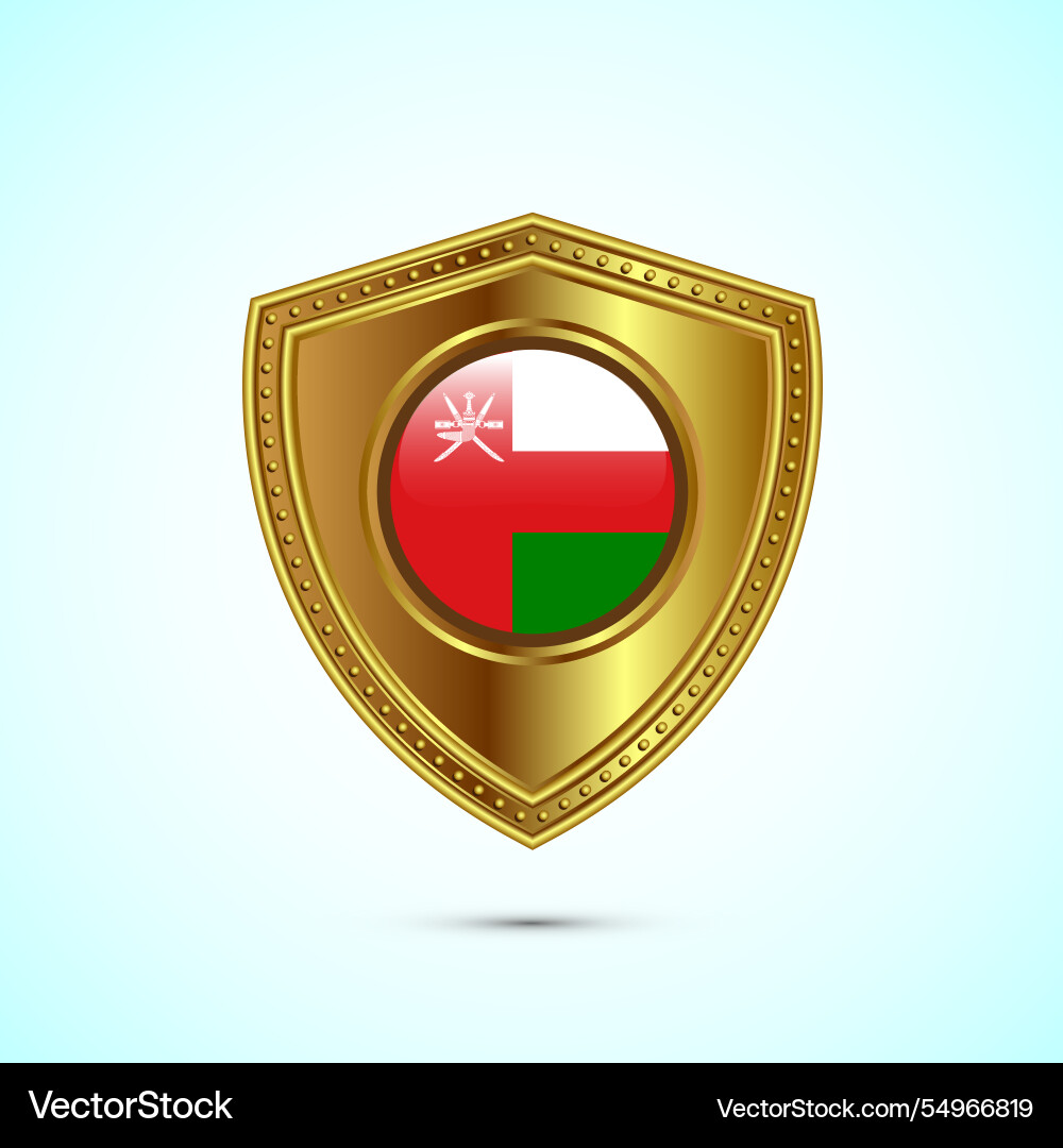 Rounded flag of oman with glossy gold shield Vector Image