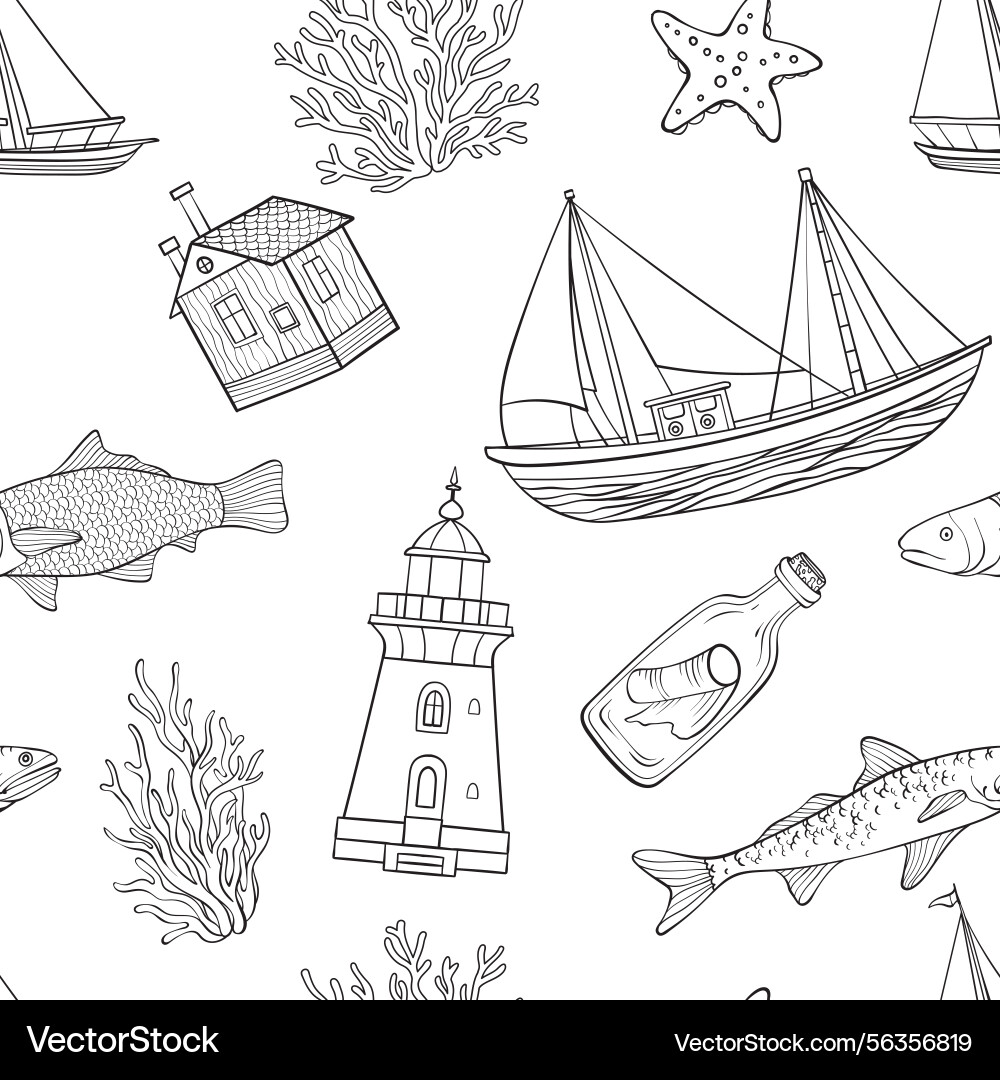 Seamless pattern with outline maritime elements Vector Image