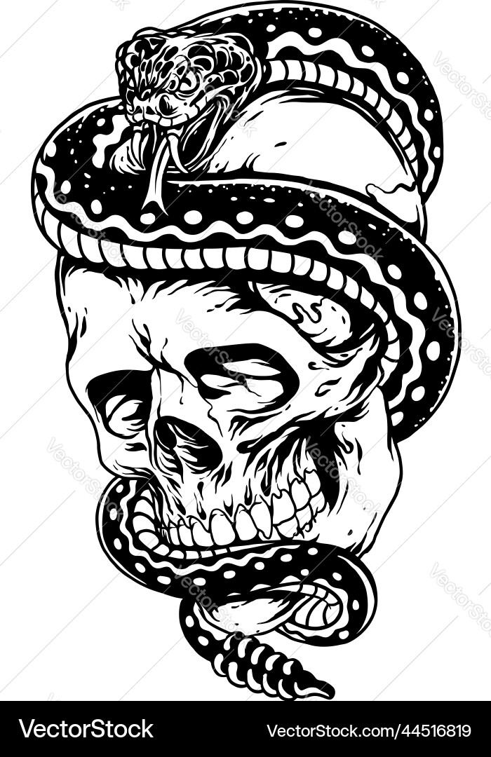 Skull and snake outline clipart graphic Royalty Free Vector