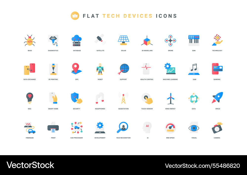 AI Data Analysis Technology Icons Royalty Free Vector Image