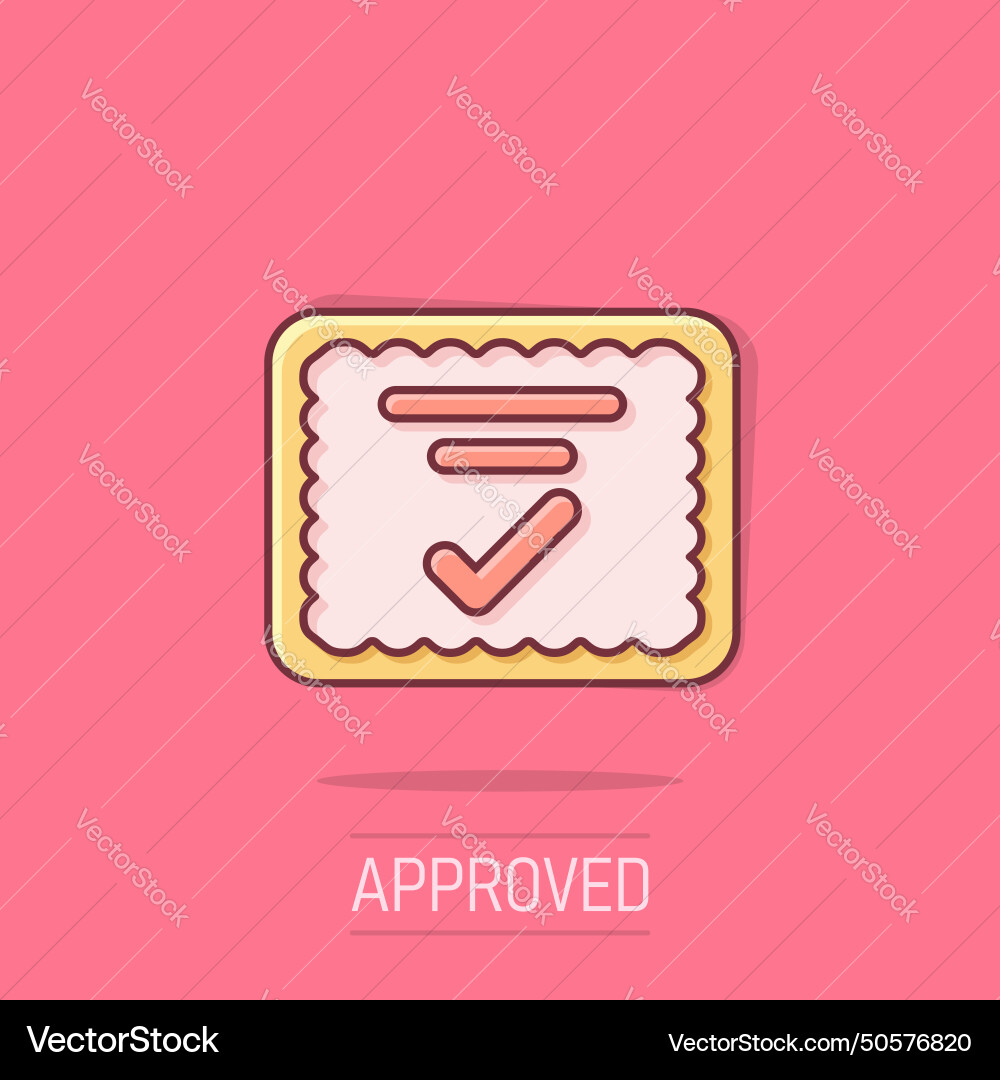 Approve certificate icon in comic style document Vector Image