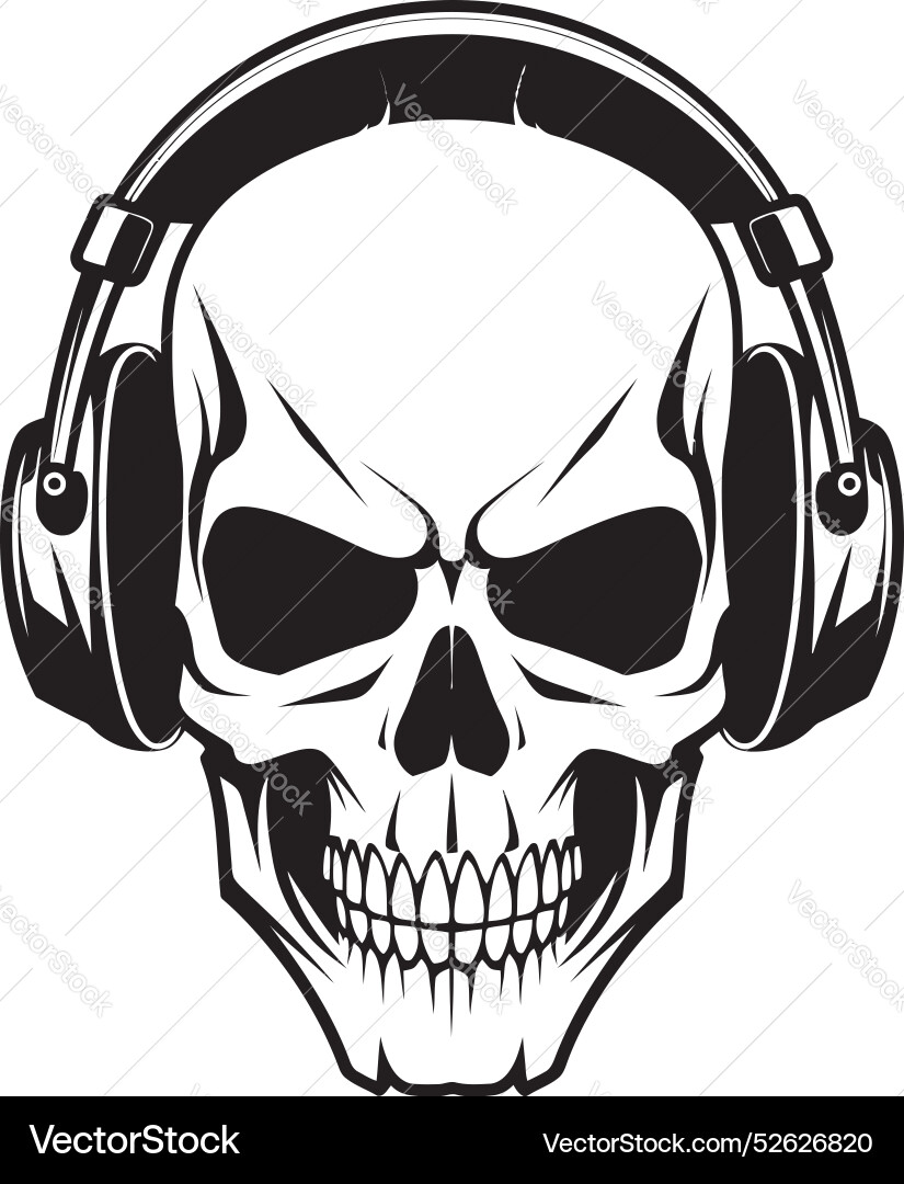 Bone rhythms icon with skull and headphones Vector Image