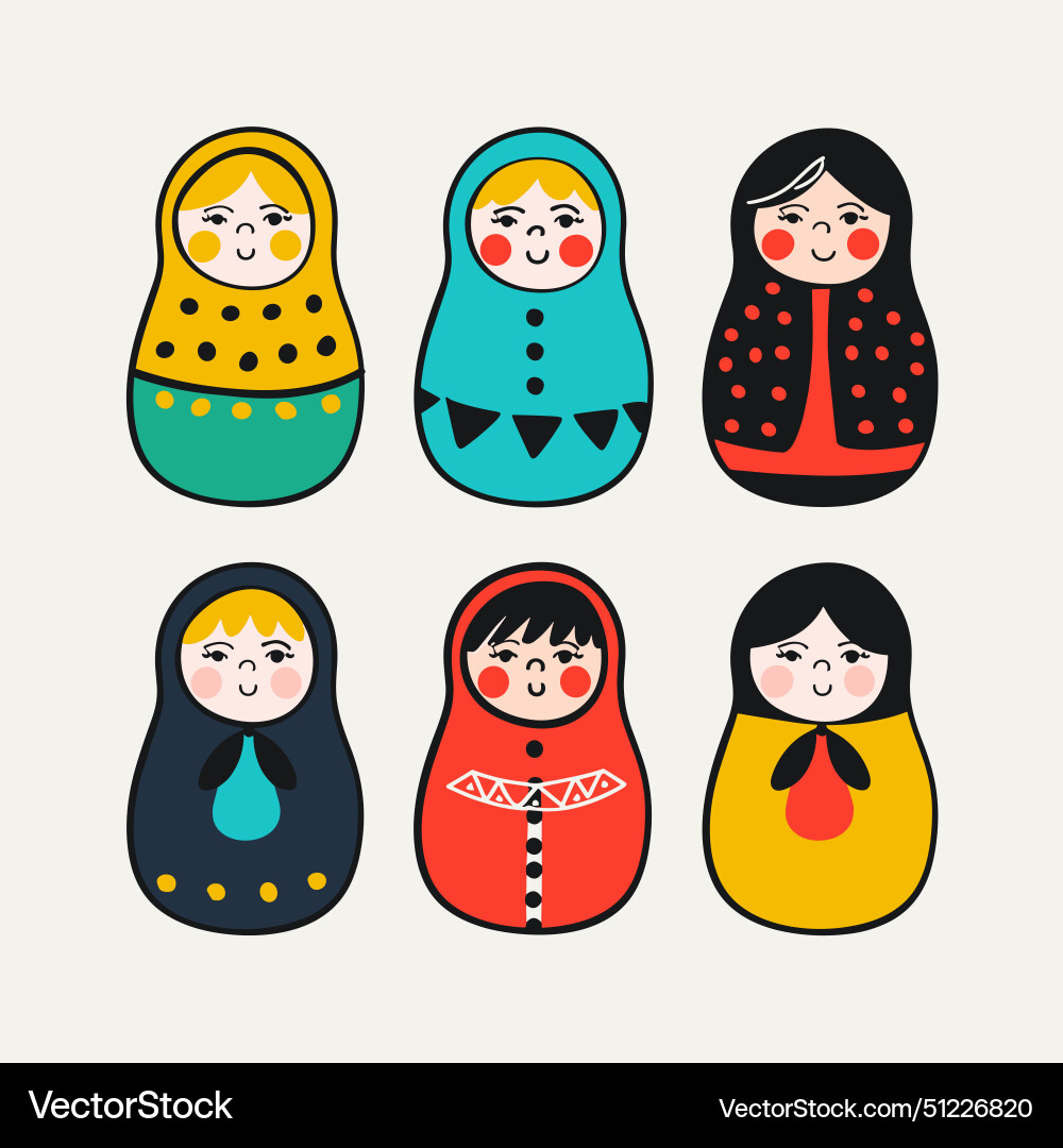 Collection russian matryoshka dolls Royalty Free Vector