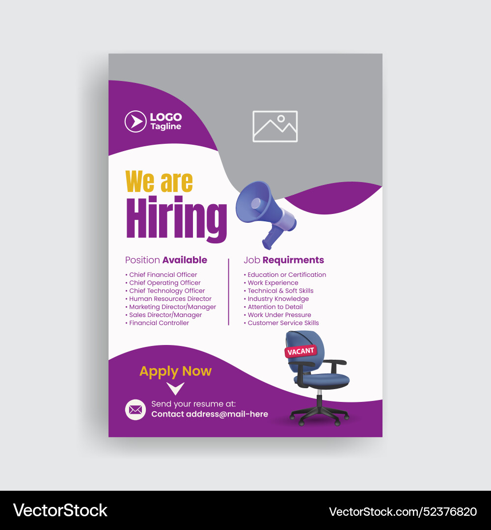 Hiring job print ready flyer or poste template Vector Image
