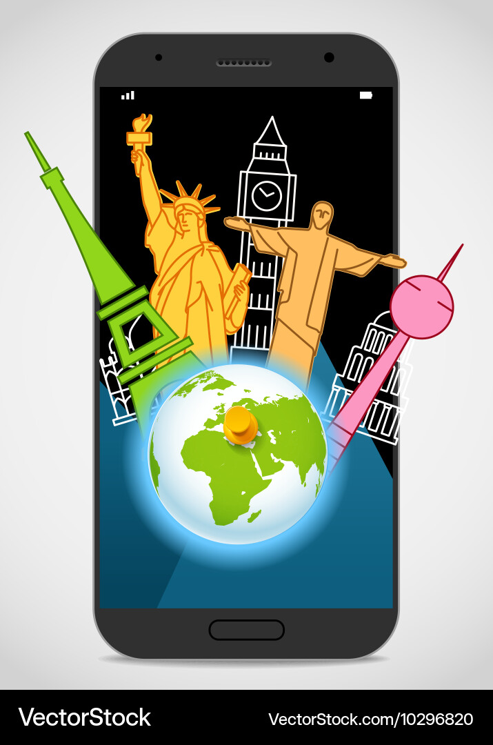 Modern smartphone with the earth and sights Vector Image