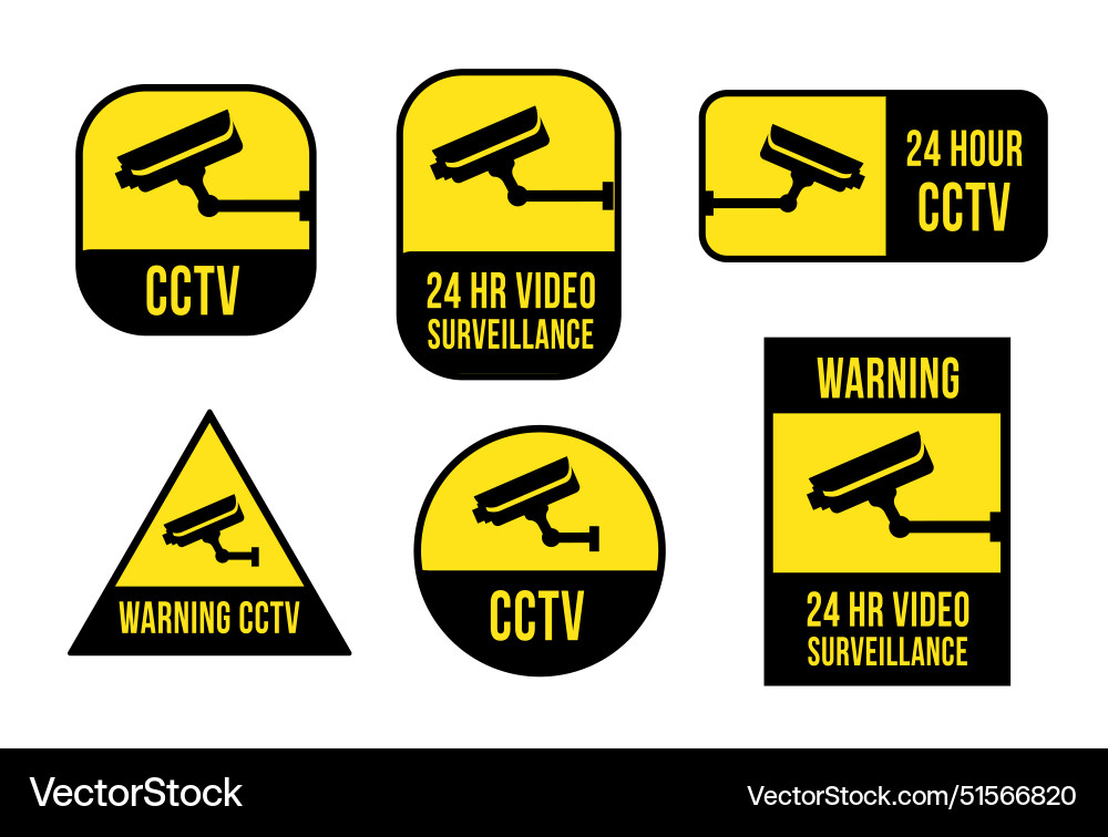 Set with cctv camera signs isolated Royalty Free Vector