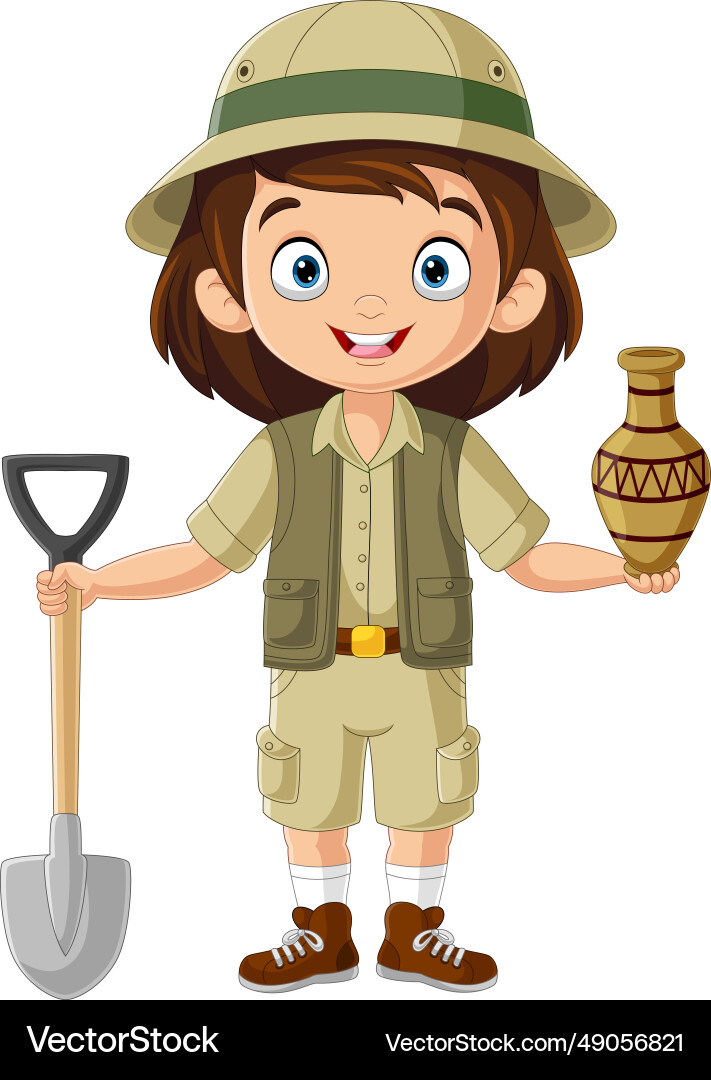 Cartoon archaeologist girl on white background Vector Image