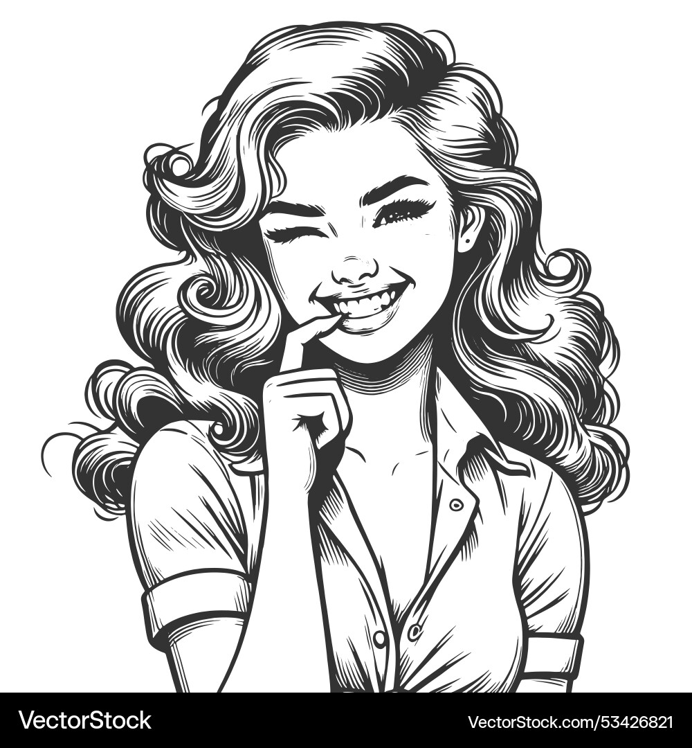 Playful flirty young woman biting finger Vector Image