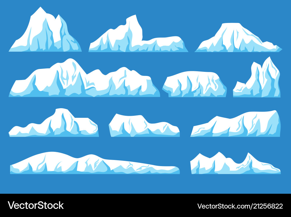 Cartoon floating iceberg set ocean ice Royalty Free Vector