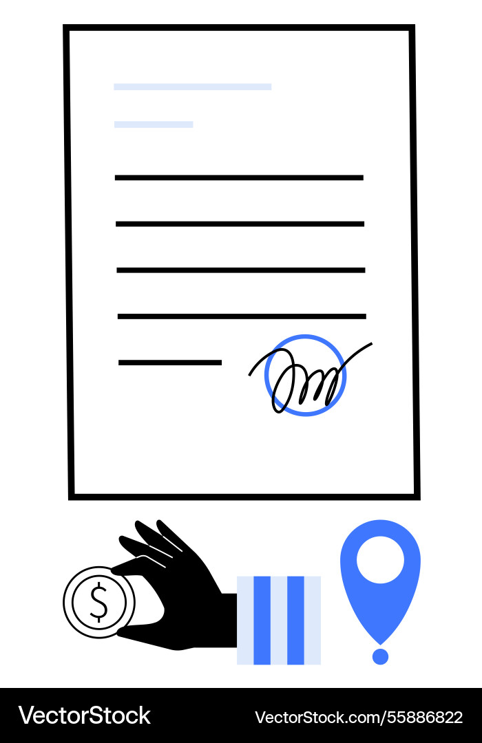 Contract signature payment and location Royalty Free Vector