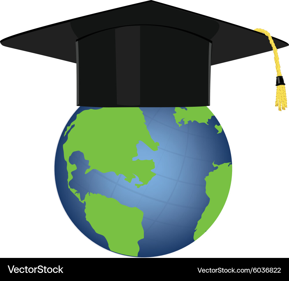 Graduation hat on globe Royalty Free Vector Image