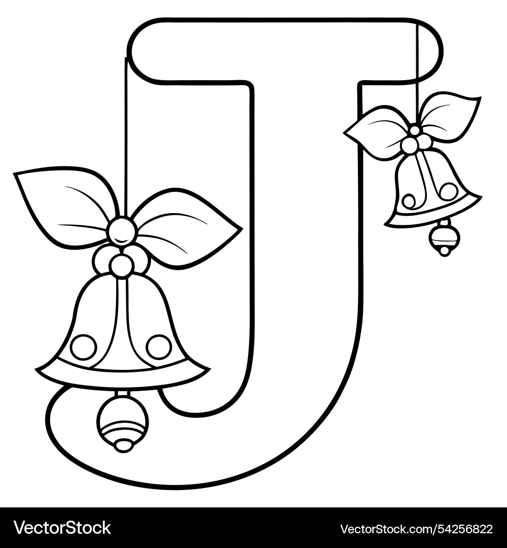 Large letter j with jingle bells hanging from Vector Image