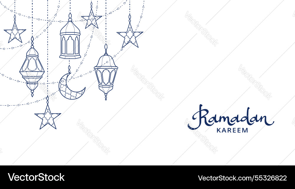 Ramadan line corner decoration hanging lanterns Vector Image