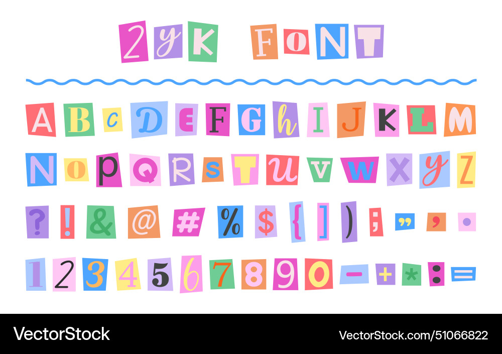 Y2K Collage: Cutout Letters & Numbers Vector Image