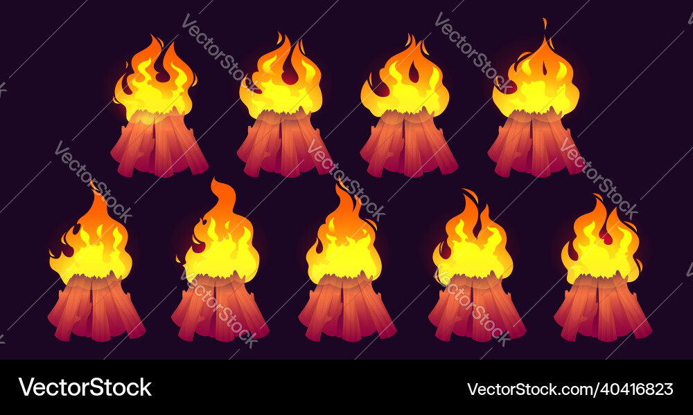 Cartoon burning camp fire flames with campfire Vector Image