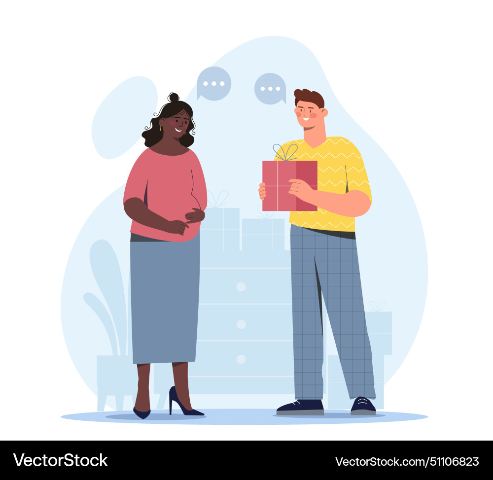 Two cartoon people one holding a gift Royalty Free Vector