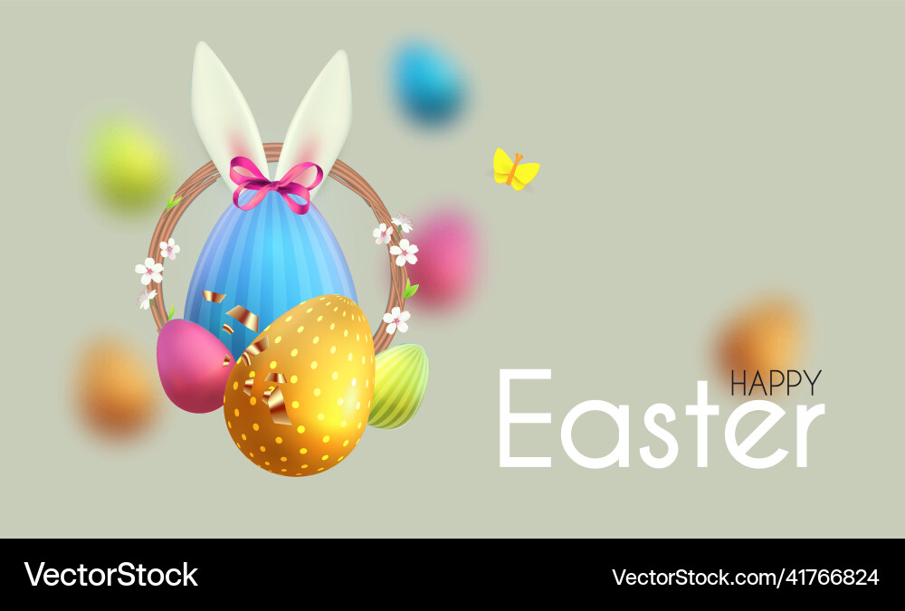 Easter poster template with flowers eggs Vector Image