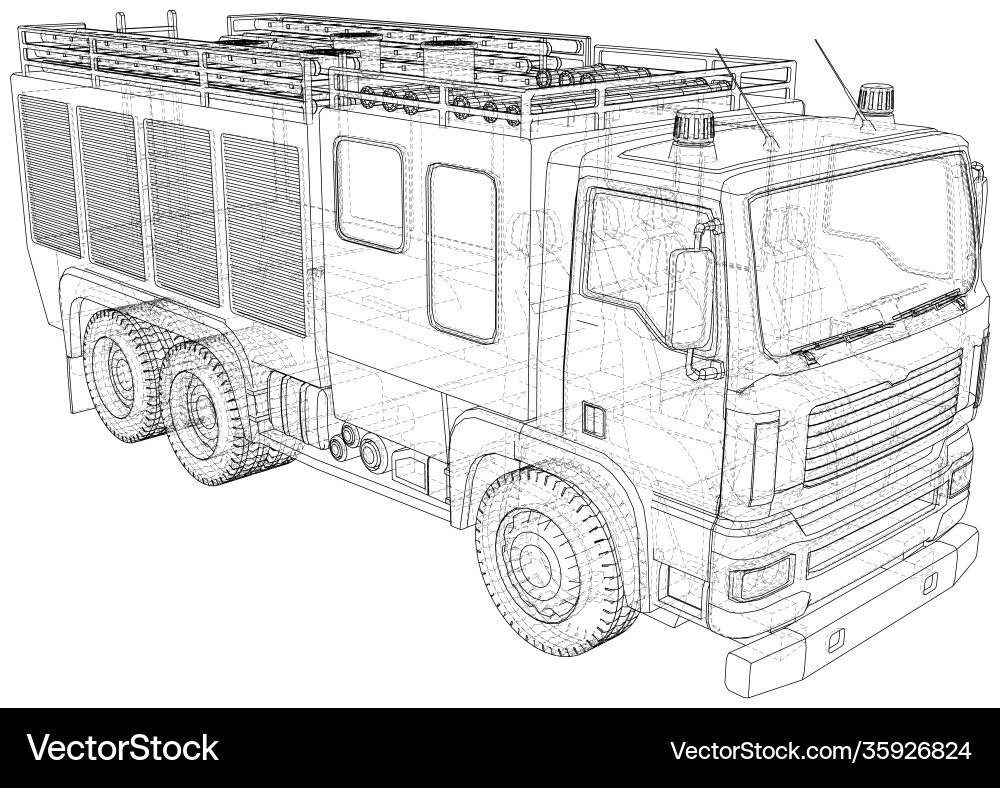 Fire engine truck wire-frame Royalty Free Vector Image