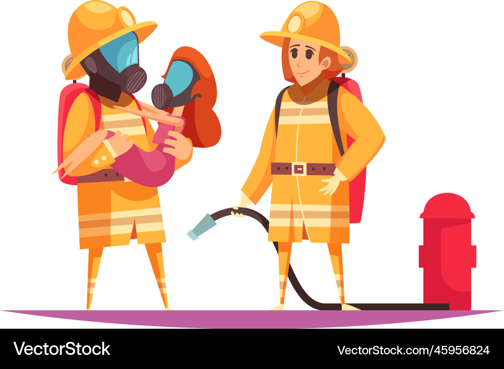 Firefighters saving people composition Royalty Free Vector