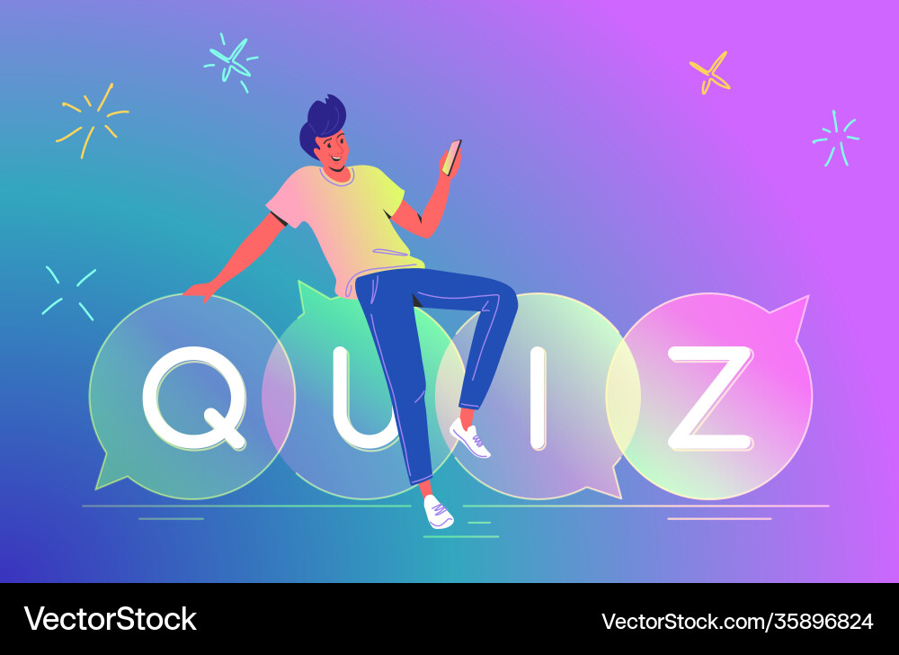 Man playing quiz with smartphone mobile app Vector Image