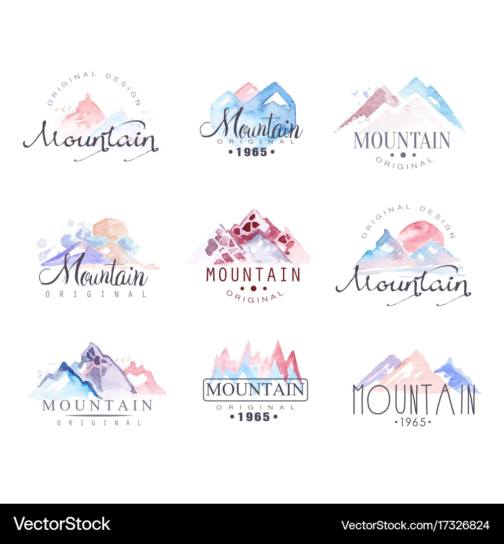 Mountain Watercolor Logo Set Royalty Free Vector Image