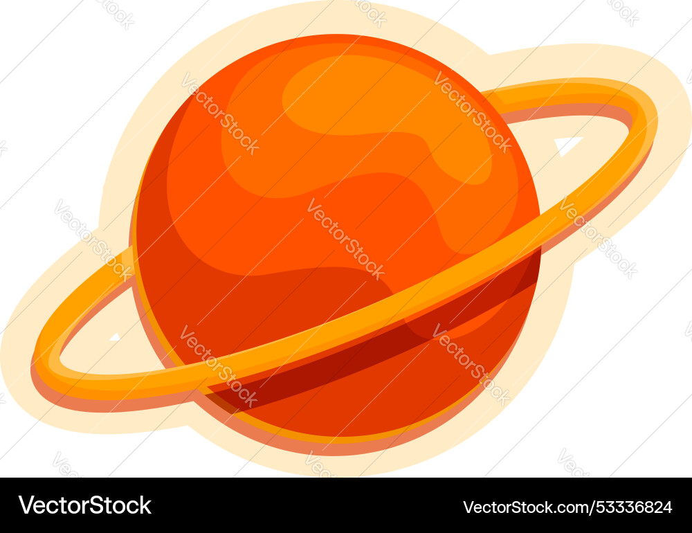 Orange planet with ring orbiting in space cartoon Vector Image