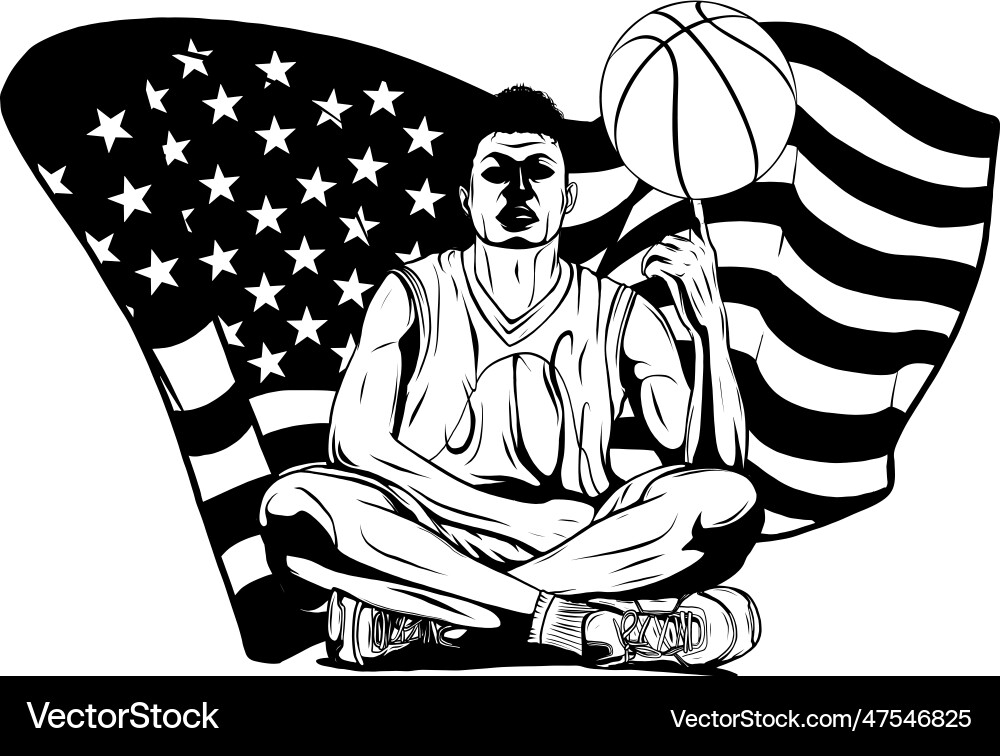 Basketball player with a ball outline Royalty Free Vector