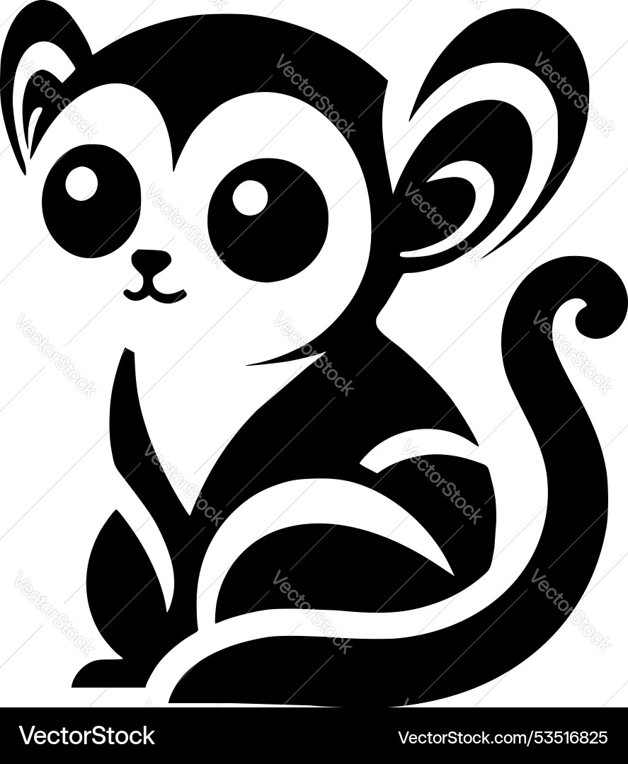 Cute galago black and white Royalty Free Vector Image