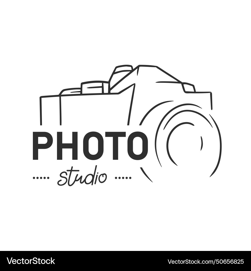 Hand drawn camera photography logo studio photo Vector Image