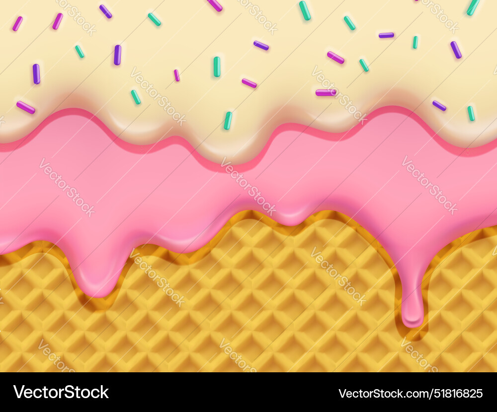 Realistic strawberry and vanilla ice cream drip Vector Image
