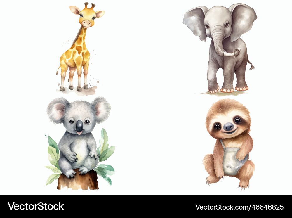 Safari animal set koala giraffe sloth elephant Vector Image