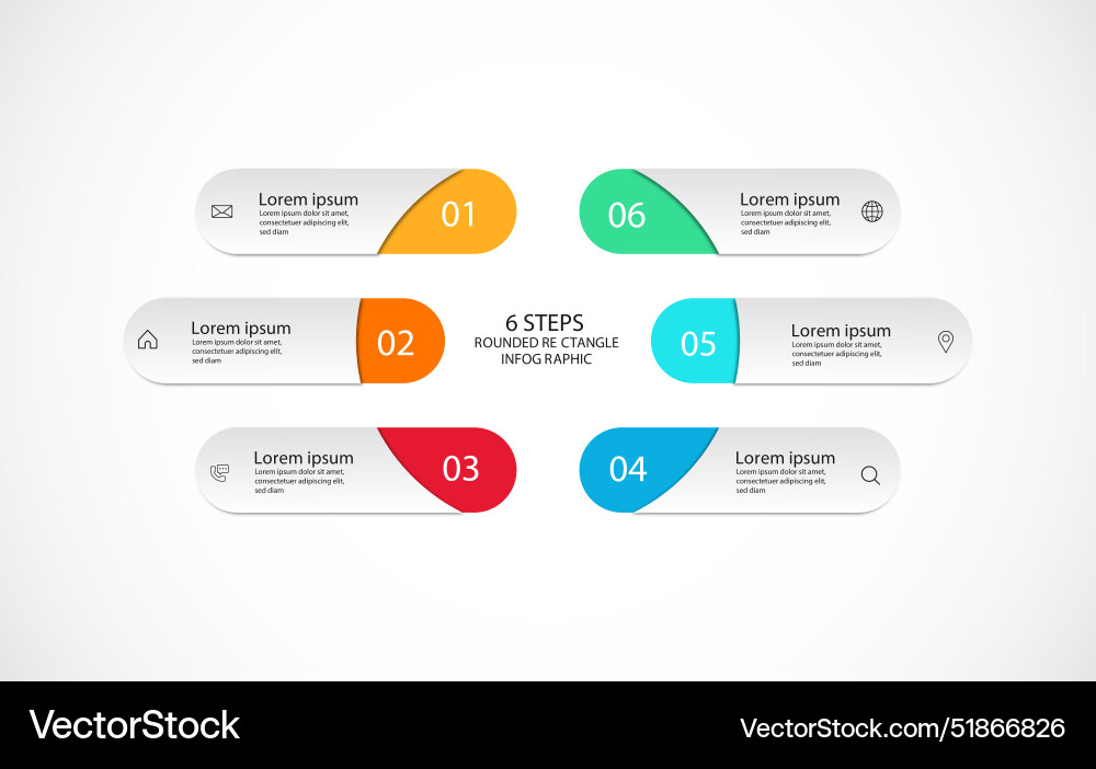 6 steps rounded rectangle infographic template Vector Image