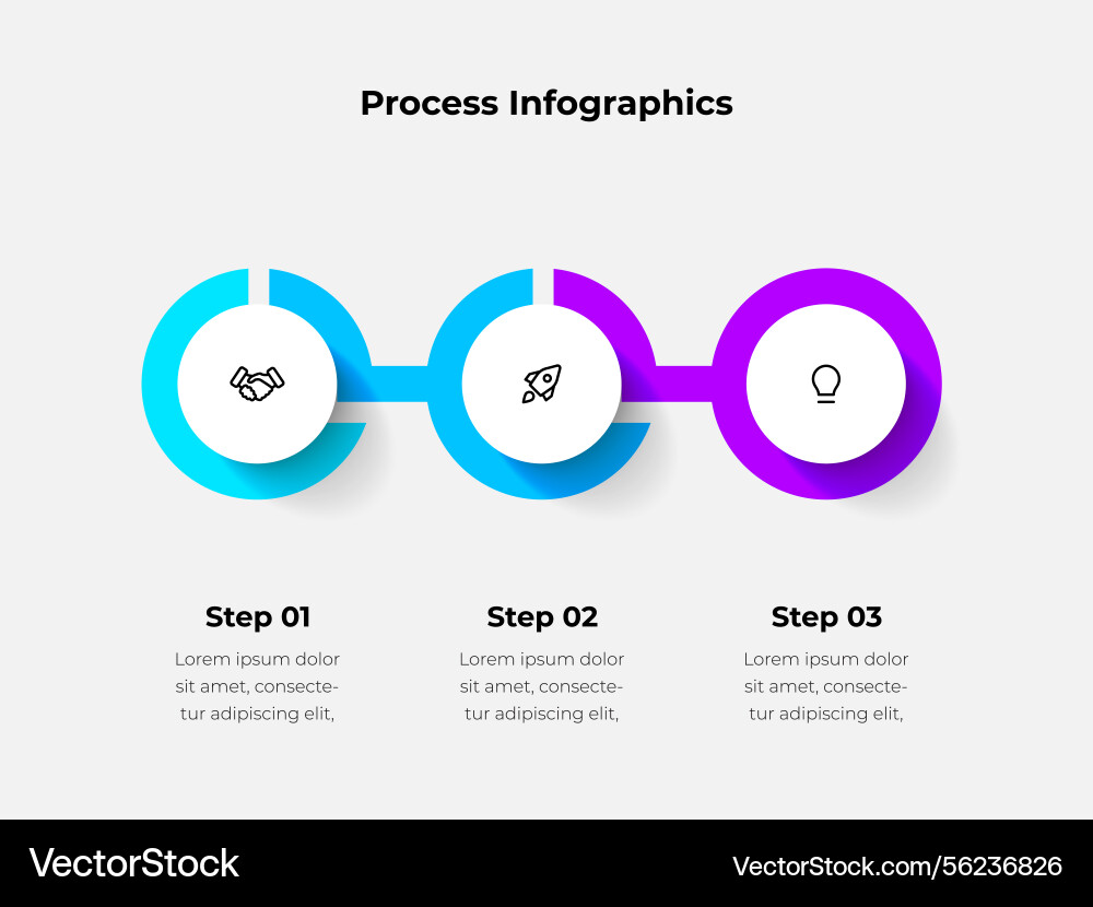 Colorful three-step process infographic with icons