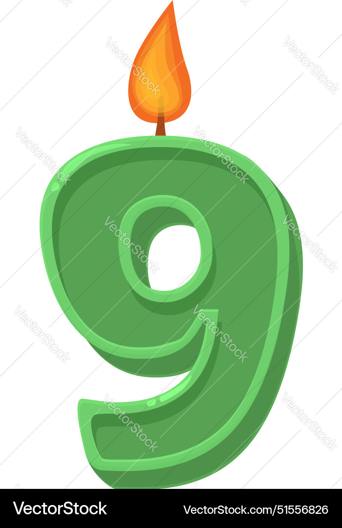 Green number nine birthday candle burning Vector Image