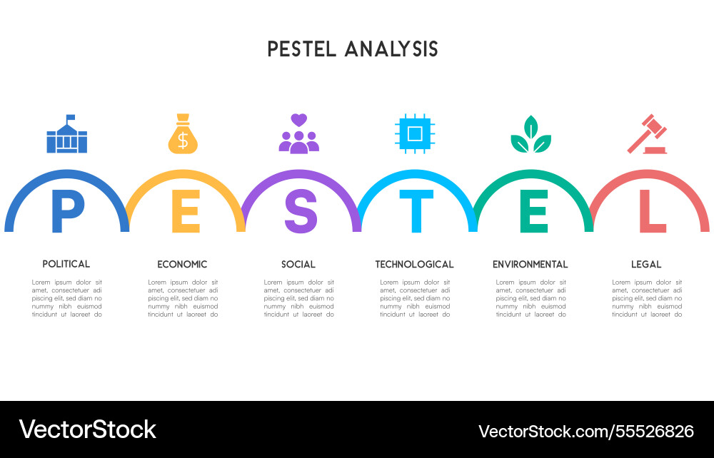 Pestel analysis infographic with arched letter Vector Image