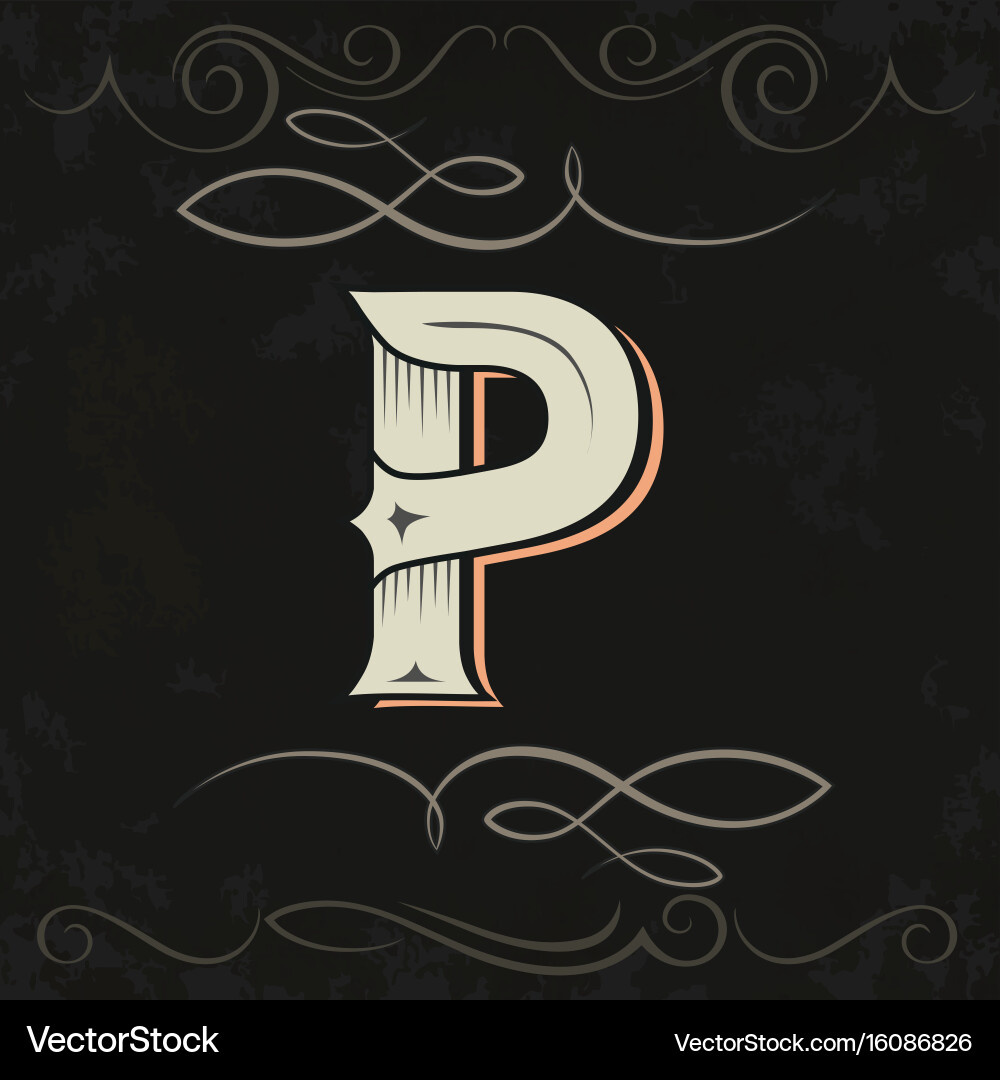 Retro style western letter design p Royalty Free Vector