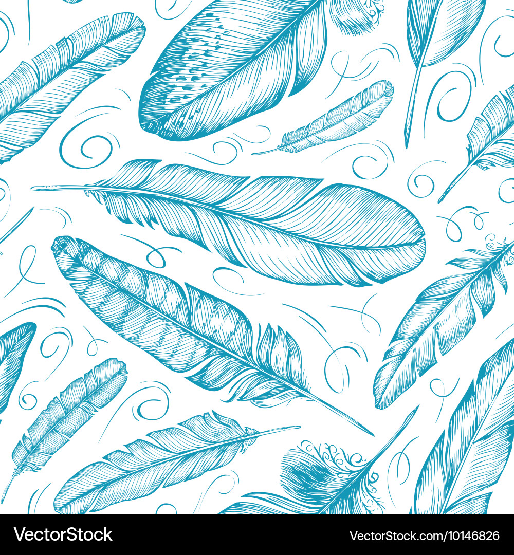 Seamless pattern with decorative feathers Vector Image