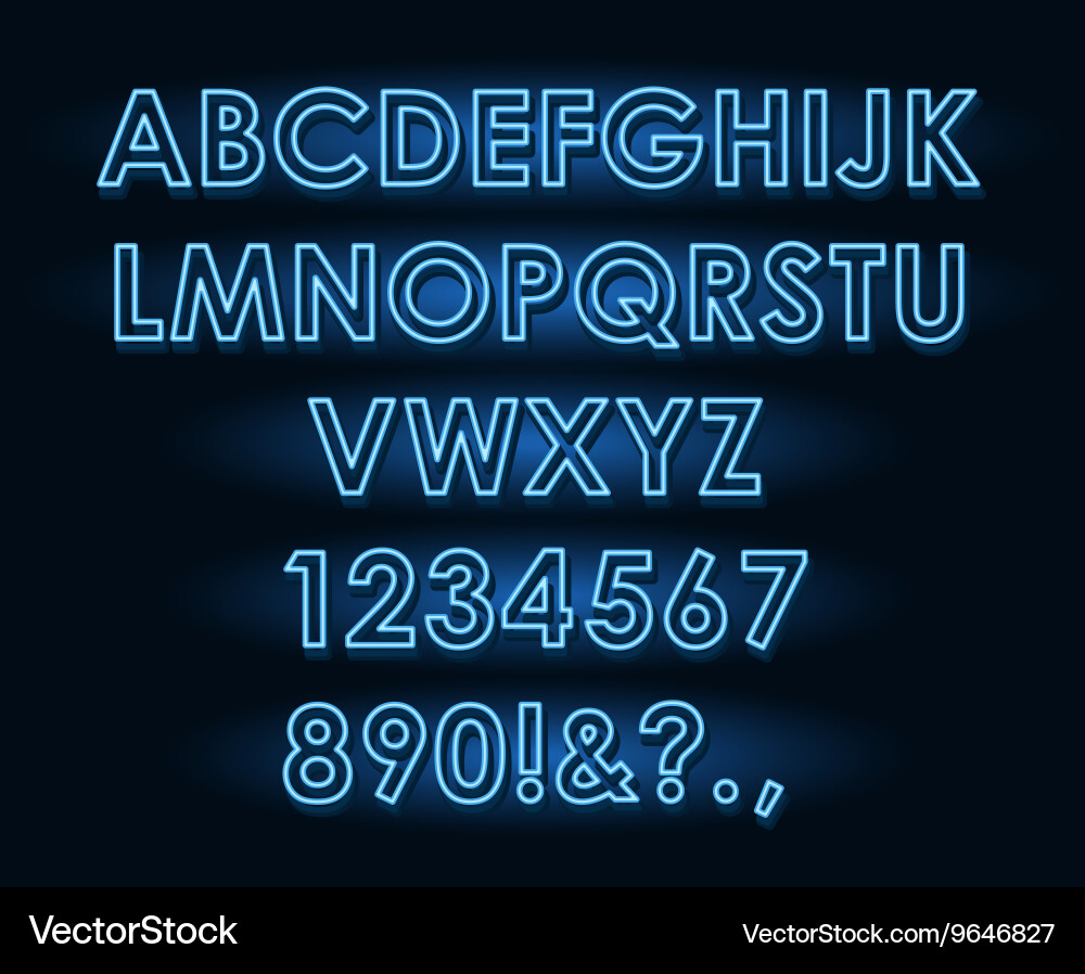 Neon tube light letters font Royalty Free Vector Image