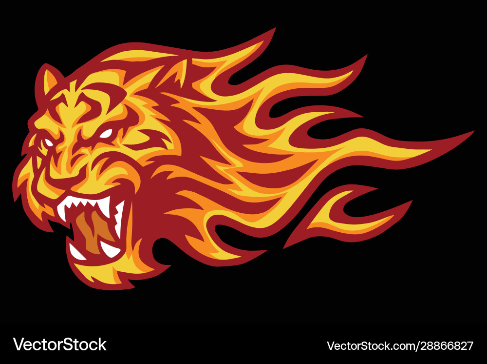 Tiger roaring head fire burning flame logo Vector Image