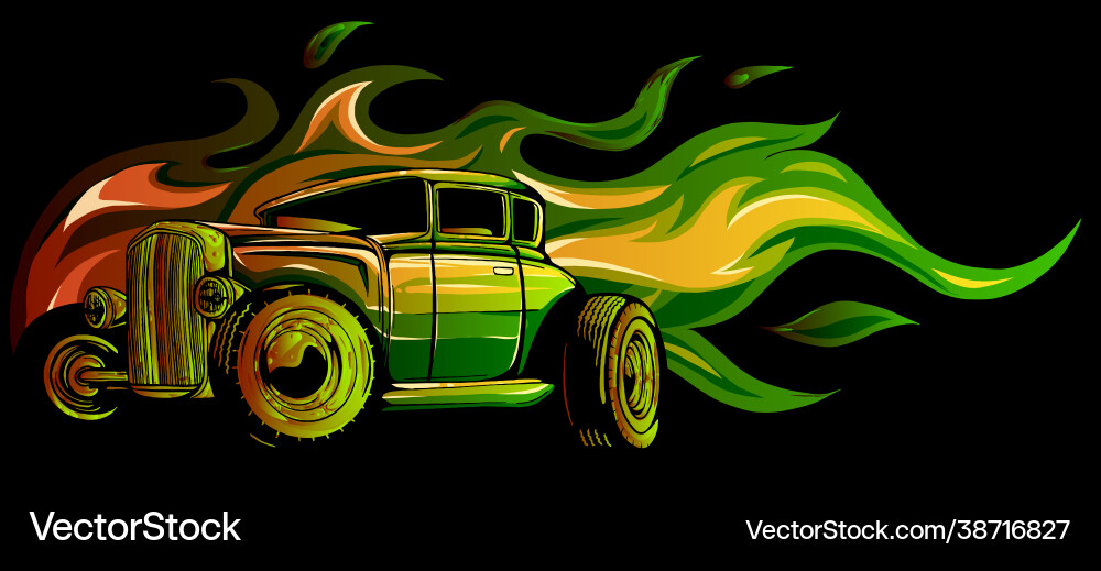Vintage car hot rod with flames Royalty Free Vector Image