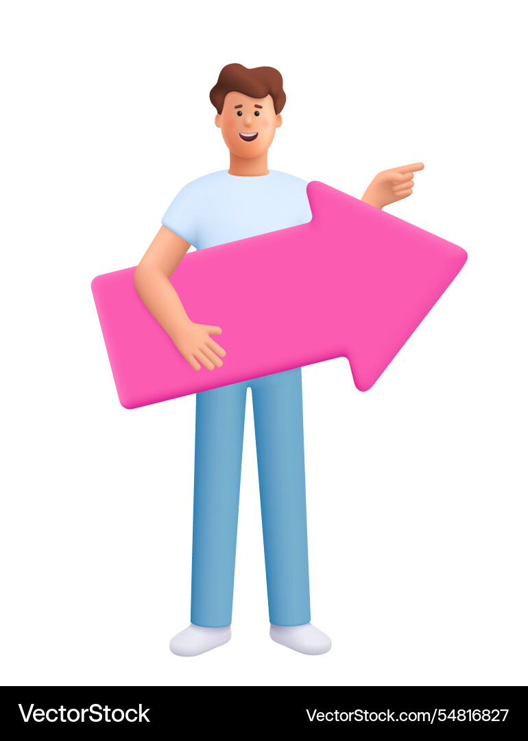 Young smiling man james holding direction arrow Vector Image