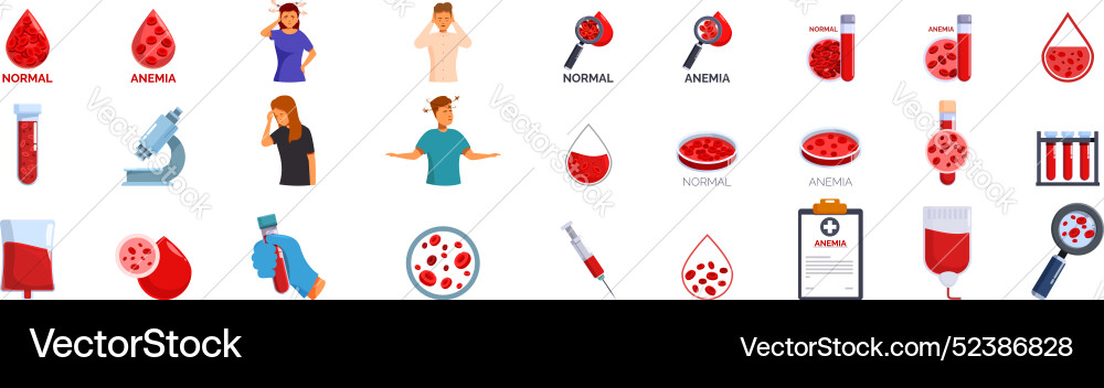 Aemia icons set doctors studying anemia disease Vector Image
