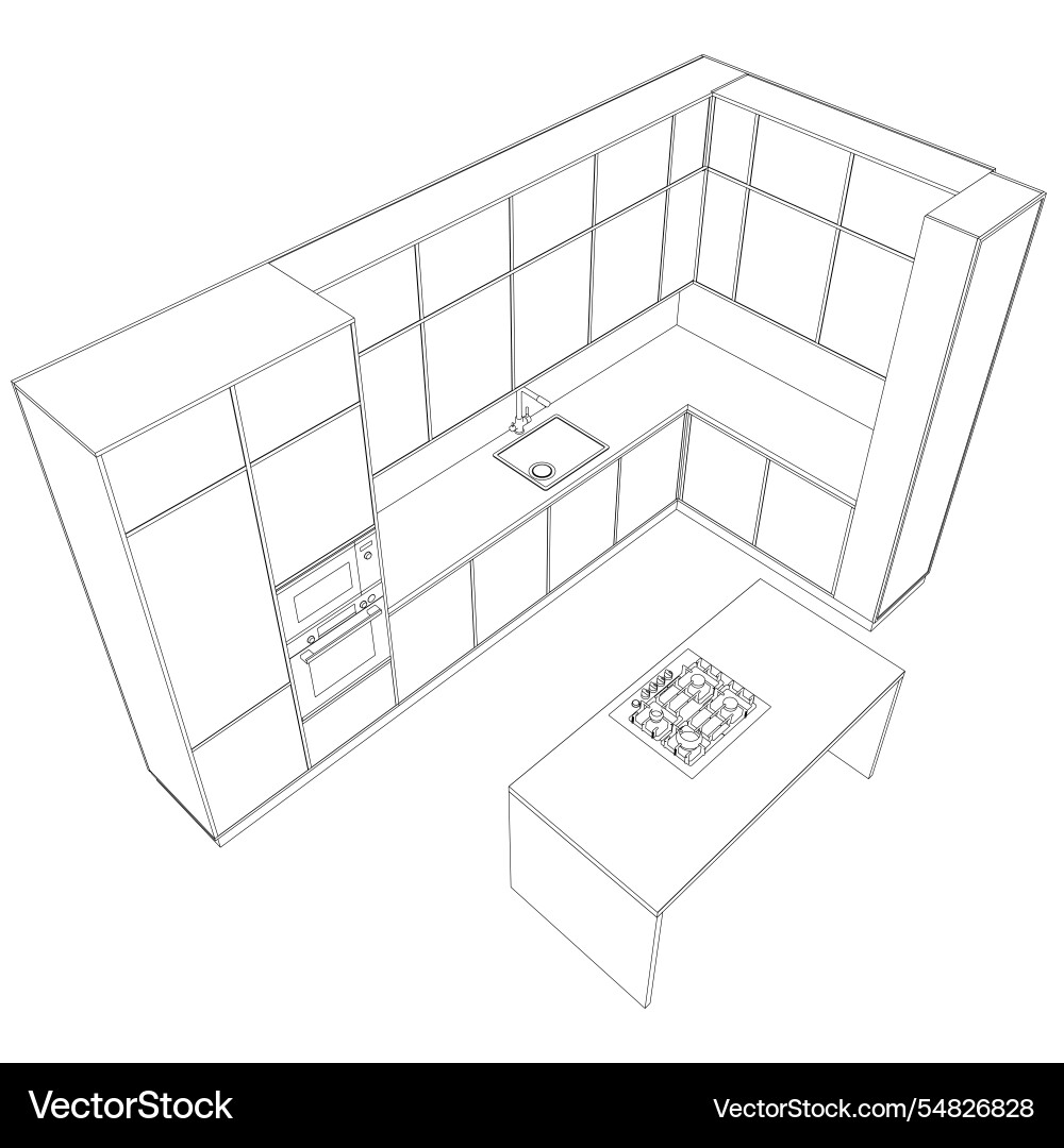 Interior contour of kitchen room outline Vector Image