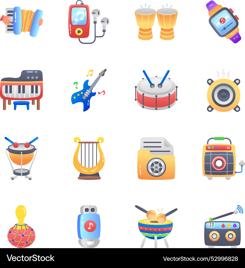 Melody instruments flat style icons Royalty Free Vector