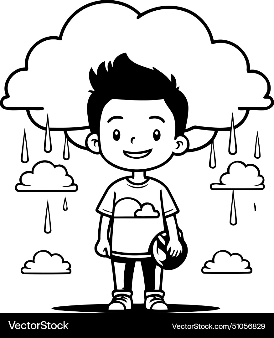 Cute boy with rain cloud cartoon style Royalty Free Vector
