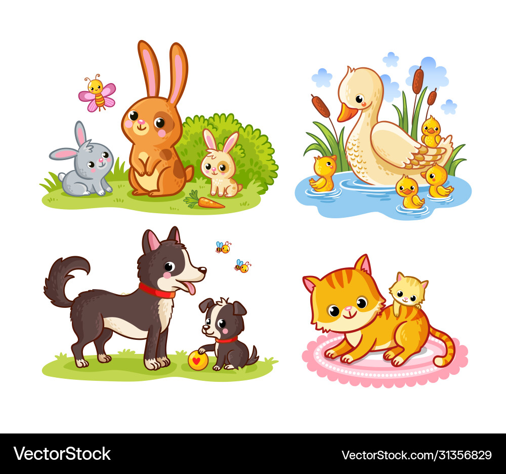 Set with pets cartoon style collection Royalty Free Vector